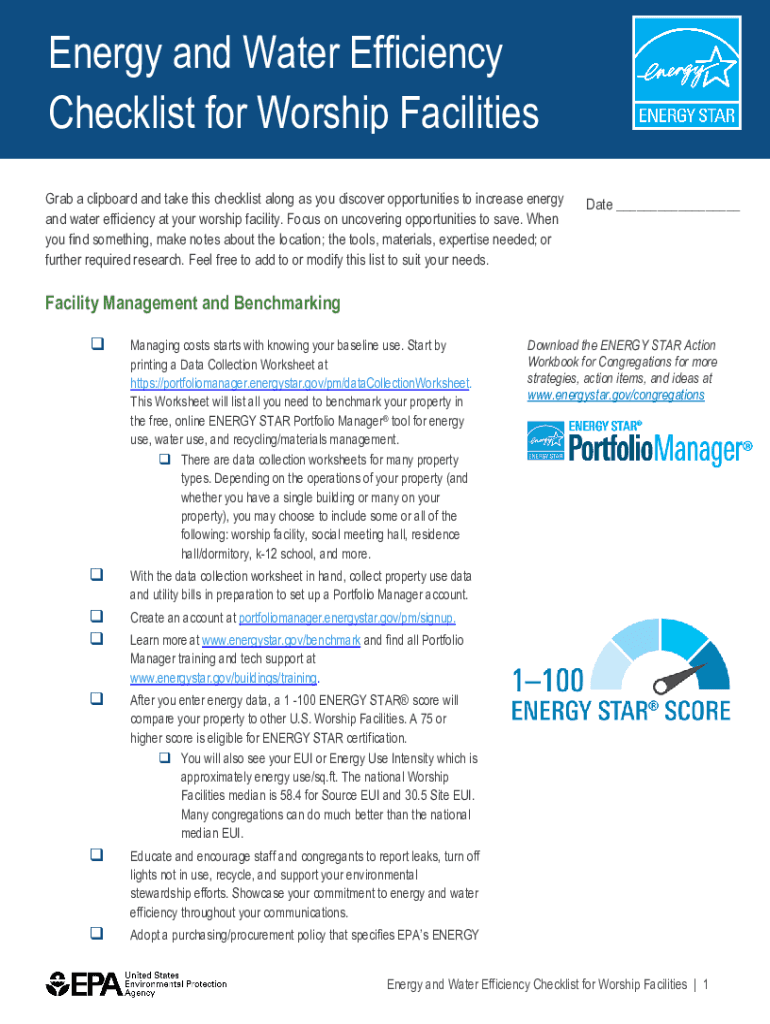 Fillable Online Energy and Water Efficiency CHecklist for Worship ...