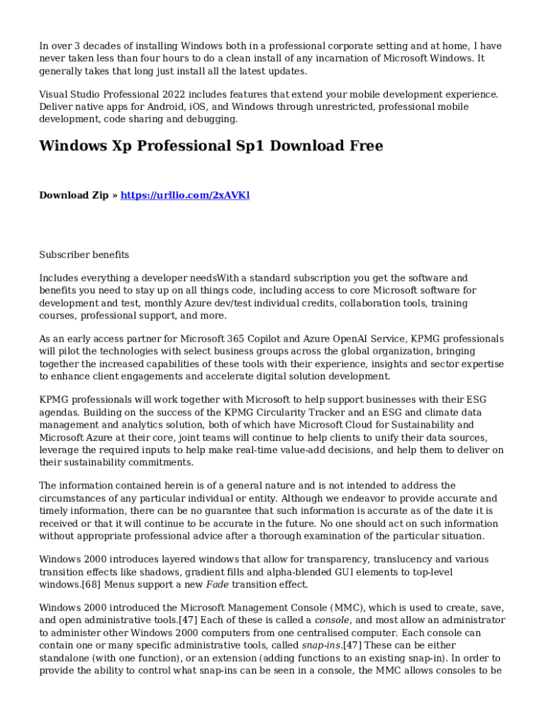 Fillable Online Windows Xp Professional Sp1 Download Free Fax Email ...