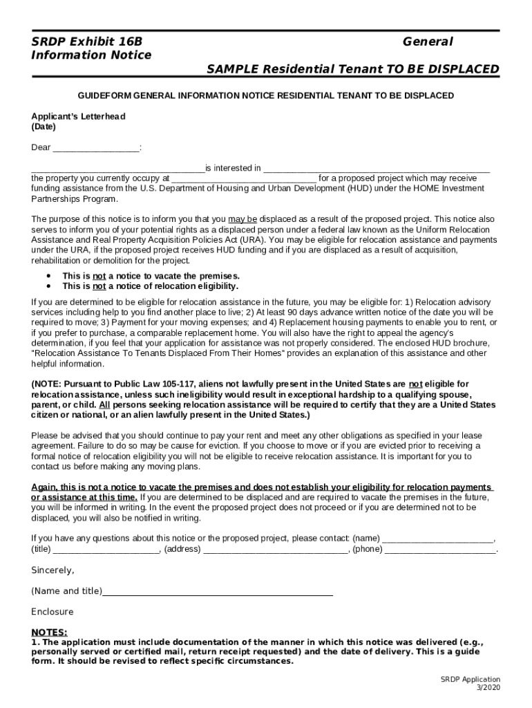 SRDP Exhibit 16B General Ination Notice SAMPLE ... Doc Template | pdfFiller