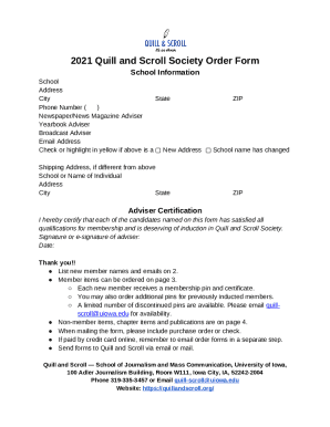 2021 Quill and Scroll Society Order Doc Template | pdfFiller