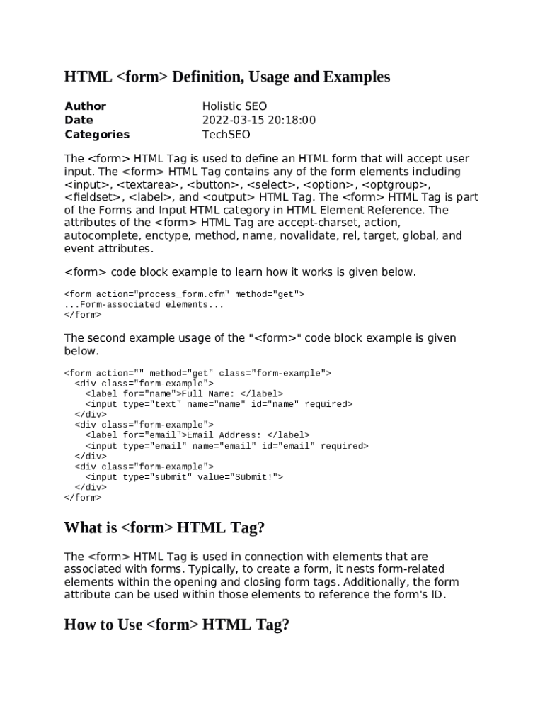 HTML Definition, Usage and Examples Doc Template | pdfFiller