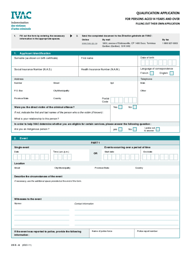 Fillable Online ivac qc Qualification application for persons aged 14 ...