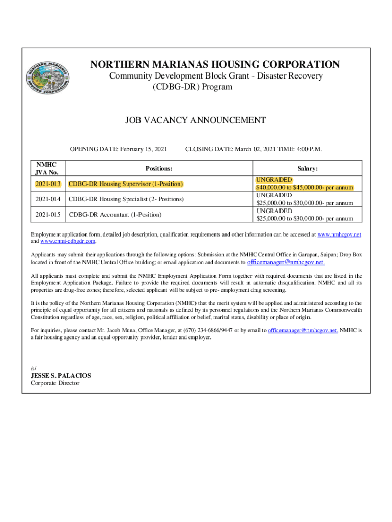 Fillable Online CNMI Jobs - NEW JOB VACANCIES AT NMHC ***Apply ... Fax Email Print - pdfFiller