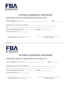 Fillable Online STATEMENT OF DEPENDENT CARE EXPENSE Fax Email Print - pdfFiller