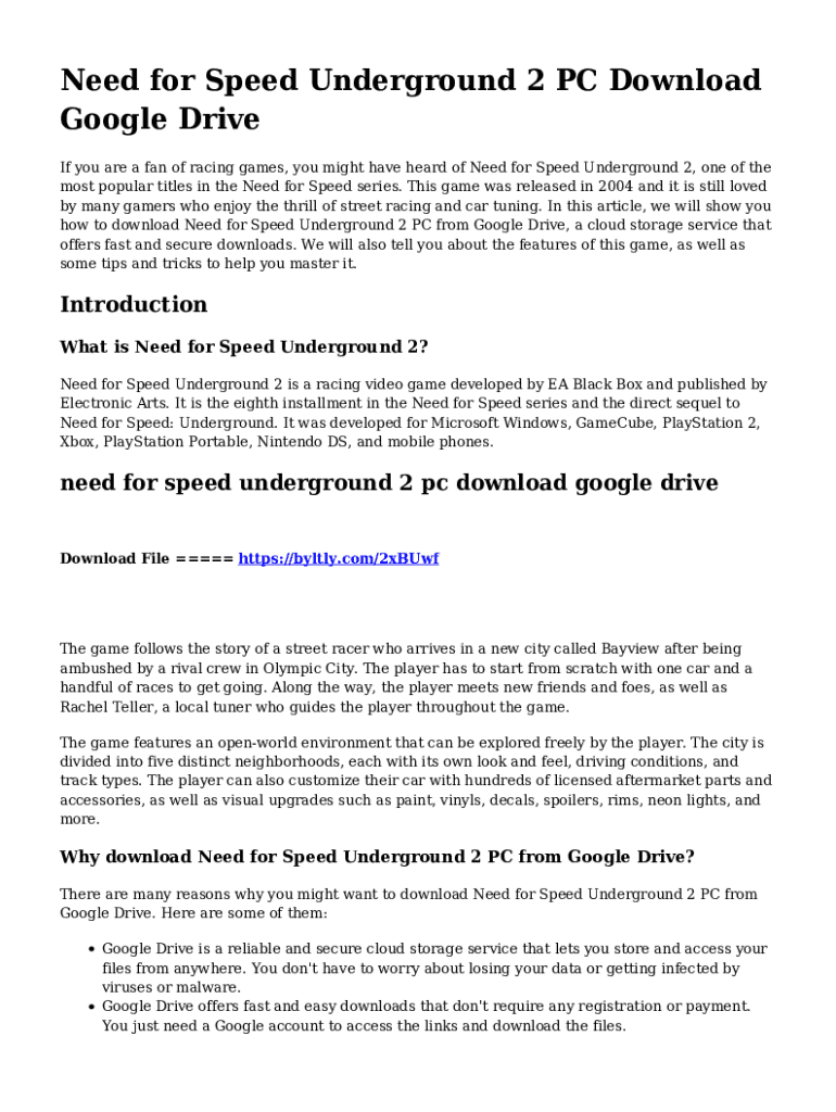 Fillable Online Need For Speed Underground 2 Pc Download Google Drive ...