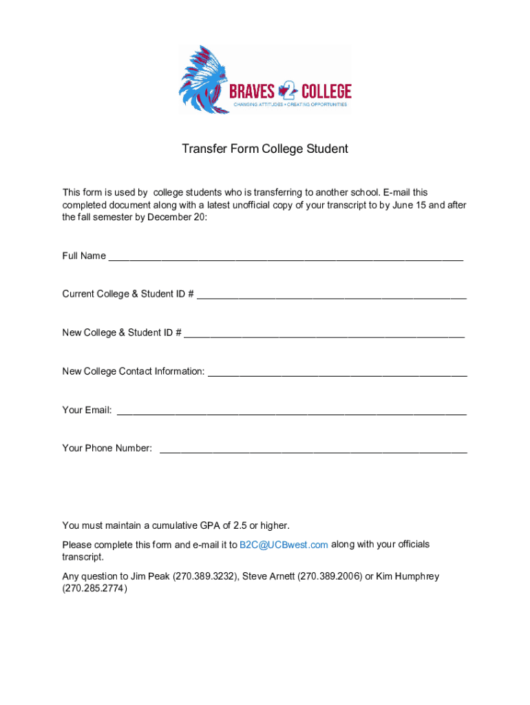 Fillable Online Transfer Form College Student Fax Email Print - pdfFiller