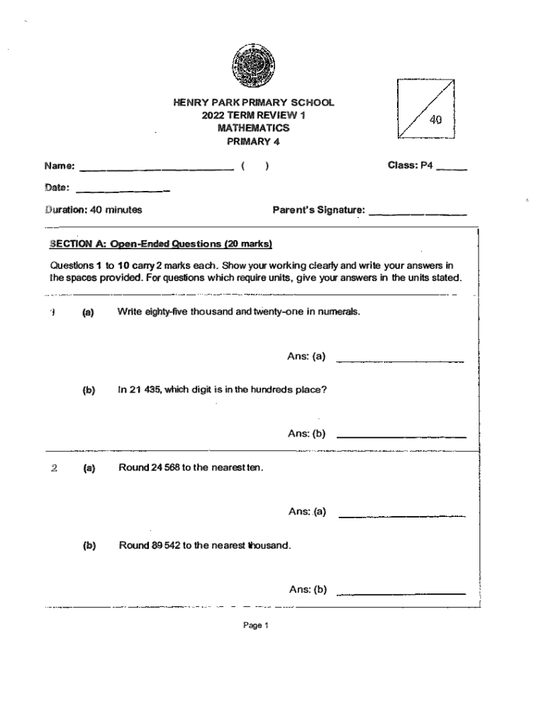 Fillable Online PSLE Math Exam Papers (Henry Park Primary School Prelim ...