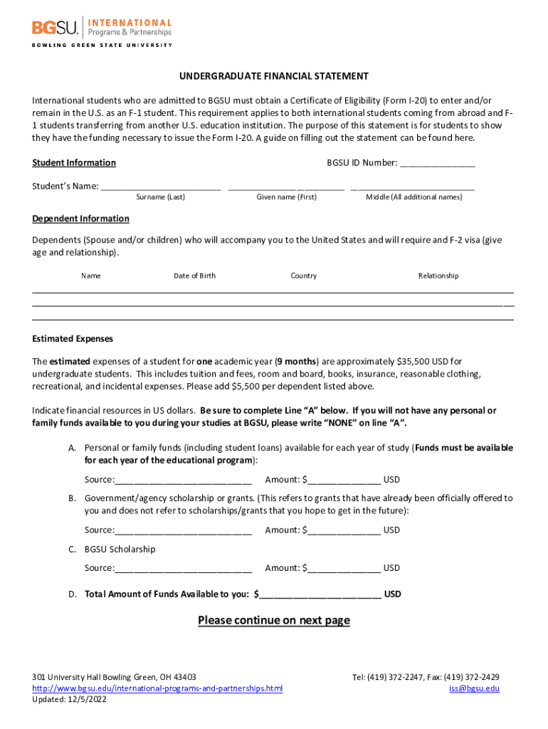 Fillable Online Fillable Online bgsu FINANCIAL STATEMENT - Bowling ... Fax Email Print - pdfFiller