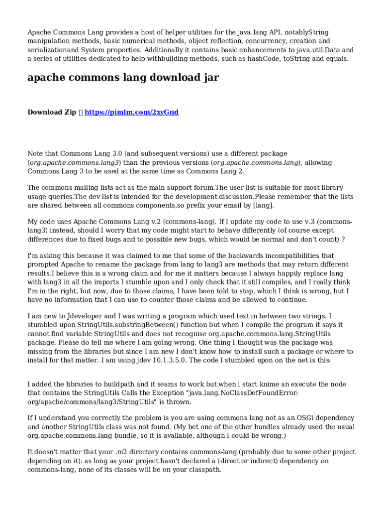 Fillable Online Why apache commons lang is "lang", does lang stand for ...