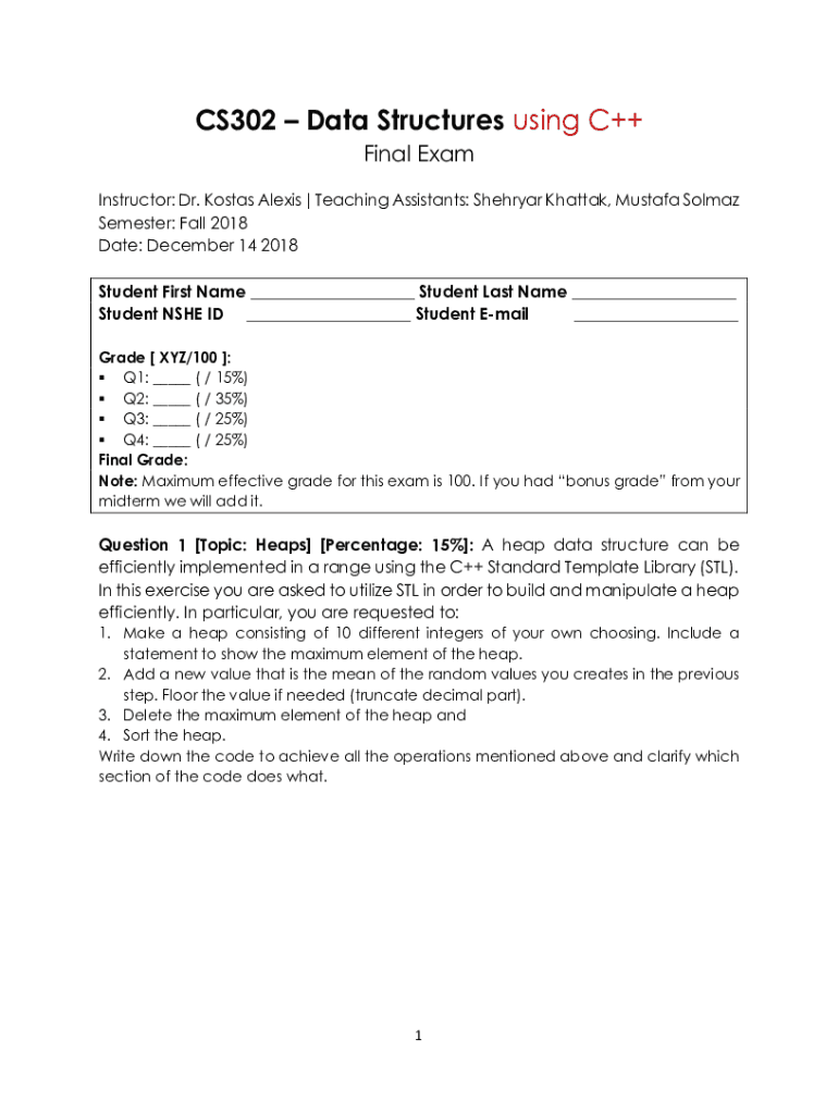 Fillable Online CS302Data Structures using C++ Fax Email Print - pdfFiller