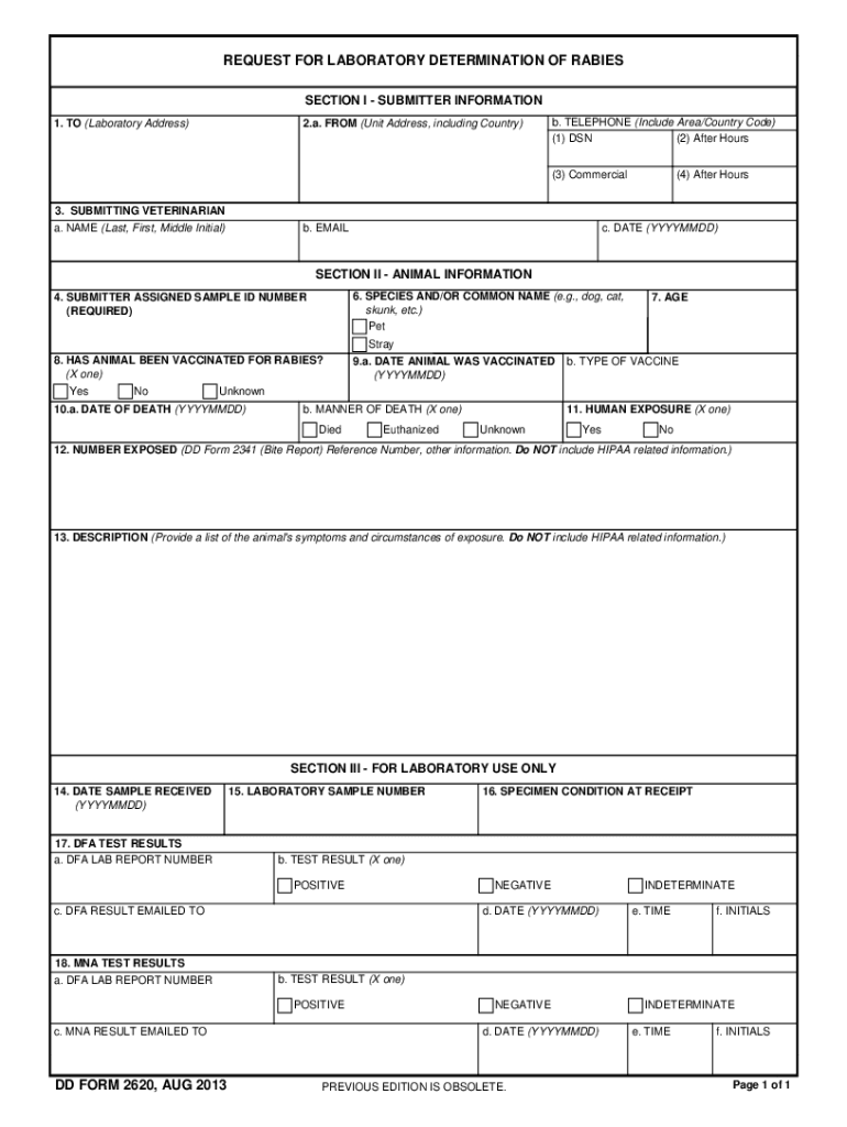 Fillable Online DD Form 2620, "REQUEST FOR LABORATORY DETERMINATION OF ...