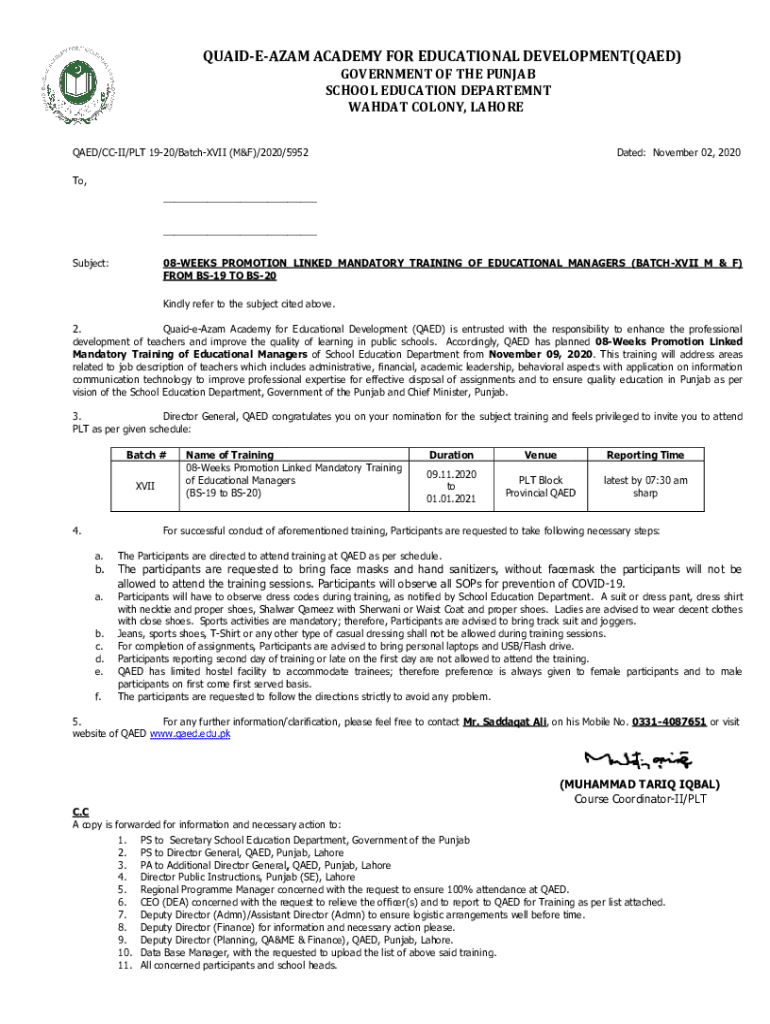 Fillable Online Quaid-e-Azam Academy for Educational Development (QAED) Fax Email Print - pdfFiller
