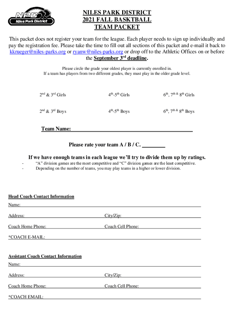 Fillable Online Basketball Leagues- Youth & High School Fax Email Print - pdfFiller