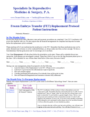 Fillable Online Frozen Embryo Transfer (FET) Replacement Cycle Protocol ...