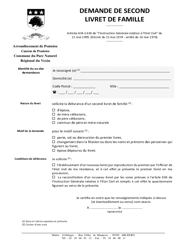 Remplissable En Ligne SECOND LIVRET DE FAMILLE - Article 634636-2 de ...