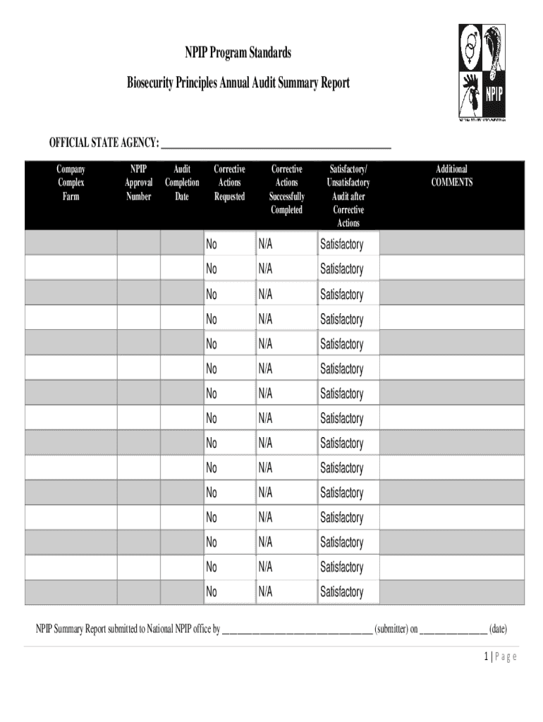 Fillable Online NPIP Program Standards Biosecurity Principles Audit ...