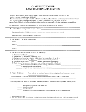 Fillable Online camden township land division application - Hillsdale ...