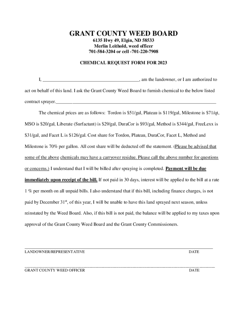 Fillable Online GRANT COUNTY WEED BOARD Fax Email Print - pdfFiller