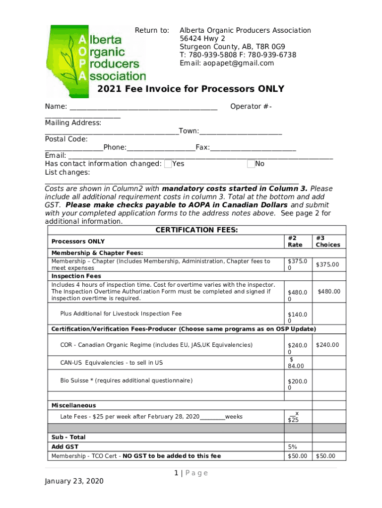 Alberta Organic Producers AssociationOrganic certification ... Doc Template | pdfFiller