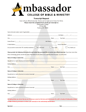 Fillable Online Ministry-Transcript Request - Ambassador College of ...