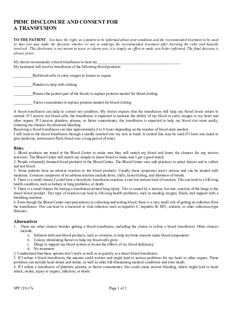 Fillable Online Disclosure And Consent: Universal Procedure(s) Blood/ ... Fax Email Print ...