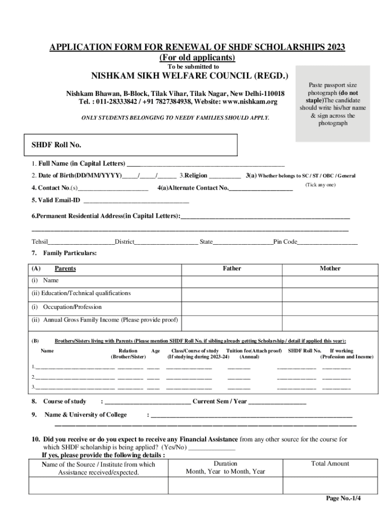 Fillable Online Shdf Application Form For Old Cases 2023 24 Fax Email