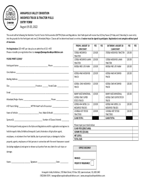 Fillable Online Modified Truck and Tractor Pulls Entry Form and Waiver ...