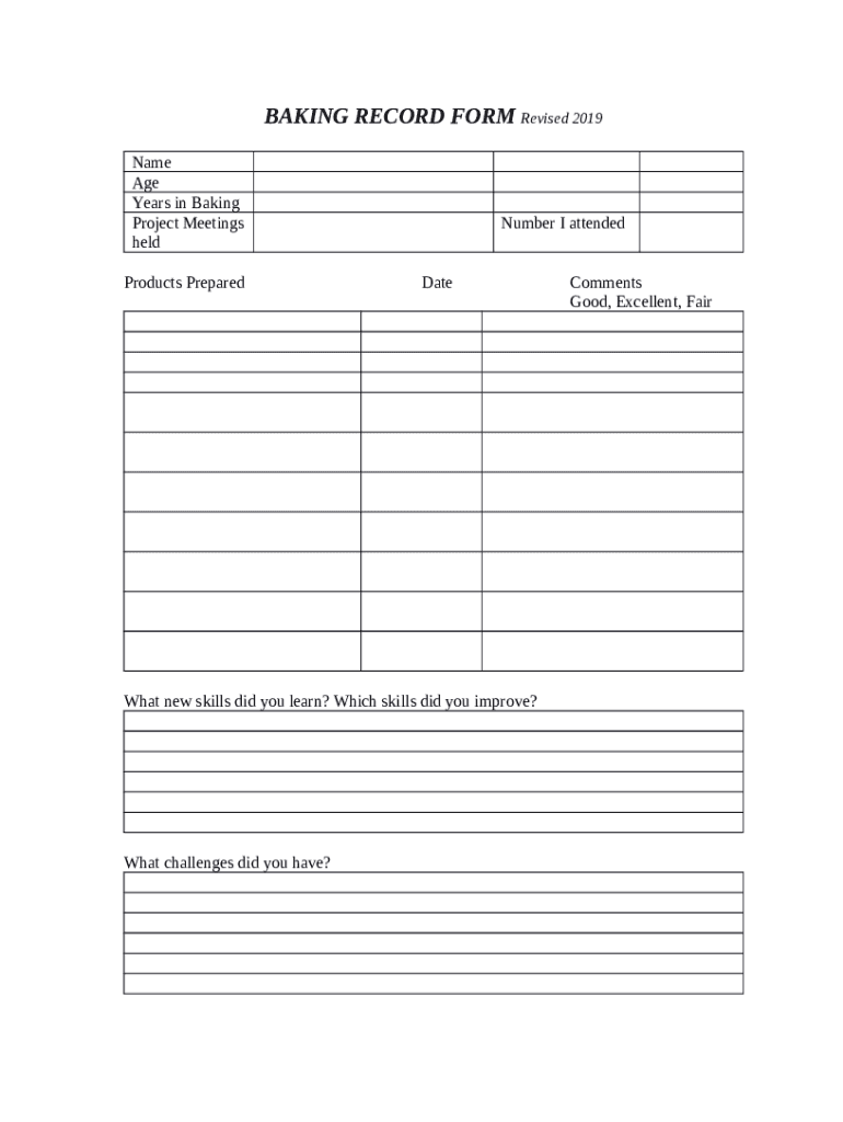 BAKING RECORD Doc Template | pdfFiller