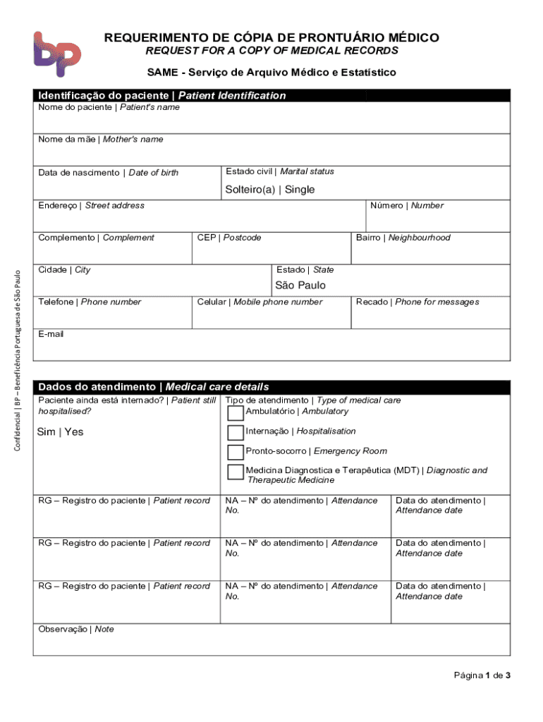 Preenchível Disponível Requerimento de Cpia de Pronturio Mdico Fax Email Imprimir - pdfFiller