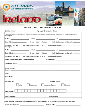 Fillable Online CIE TOURS CREDIT CARD AUTHORIZATION FORM Fax Email ...