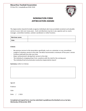 Fillable Online NOMINATION FORM APPRECIATION AWARD Fax Email Print ...