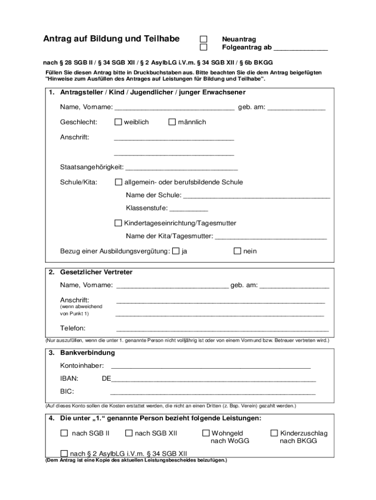 Ausfüllbar Online Antrag auf Bildung und Teilhabe Fax Email Drucken ...