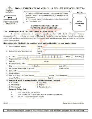 Fillable Online 1st Semester DPT Exam Form.pdf Fax Email Print - pdfFiller