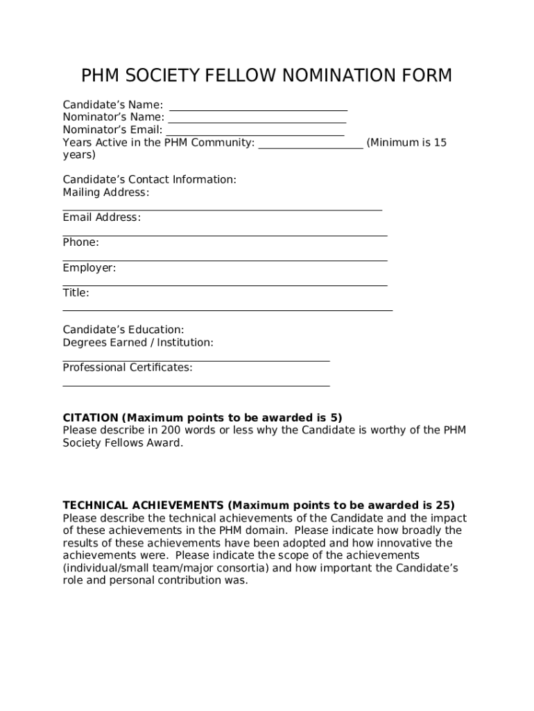 PHM-Society-Fellow-Nomination-- ... Doc Template | pdfFiller