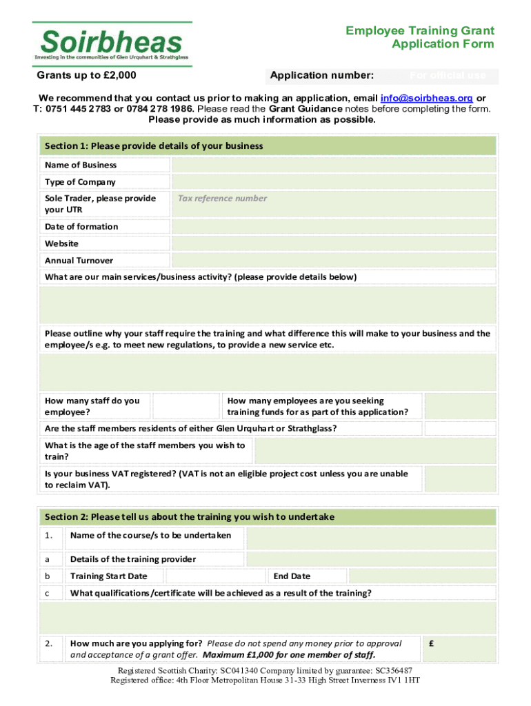 Fillable Online Employee Training Grant Application Form Fax Email ...