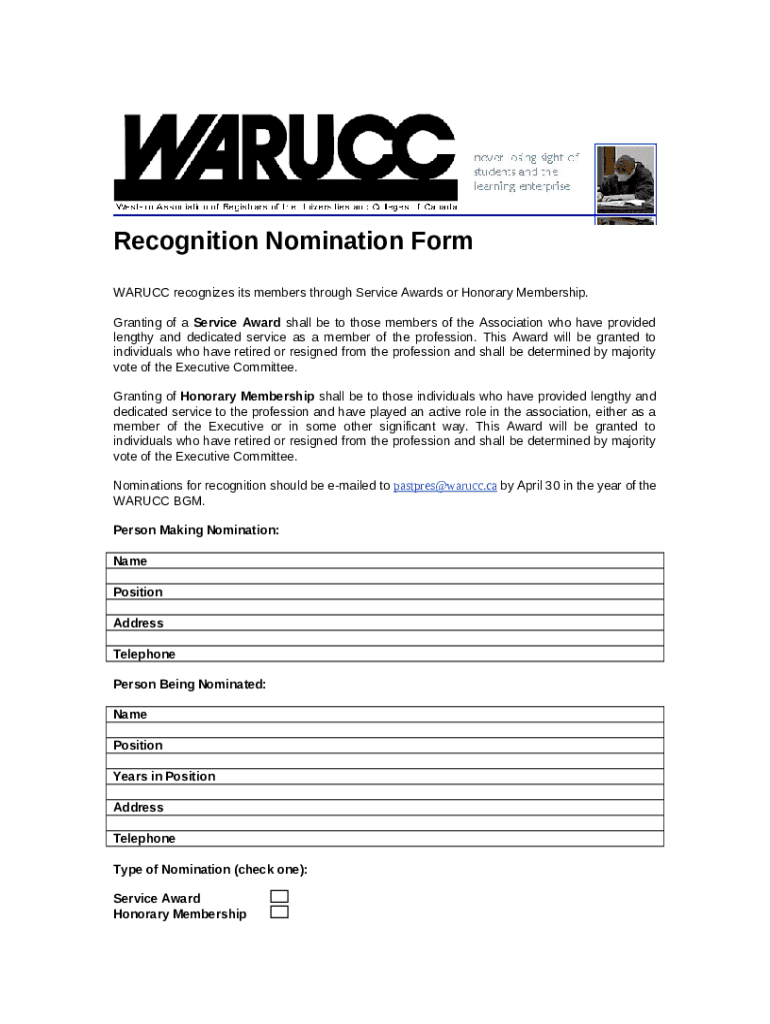 Service Awards and Honorary Memberships - WARUCC Doc Template | pdfFiller