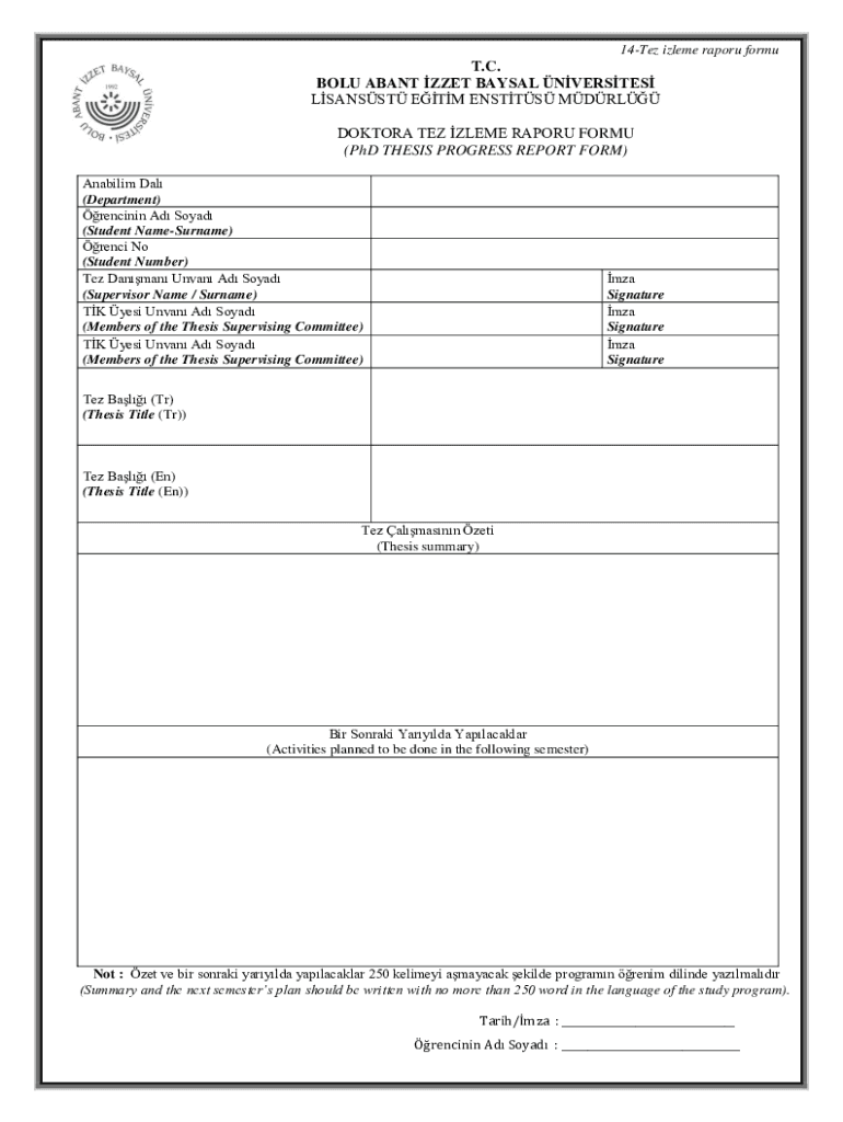 Fillable Online (PhD THESIS PROGRESS REPORT FORM) Fax Email Print - pdfFiller