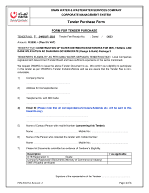 Fillable Online OMAN WATER & WASTEWATER SERVICES COMPANY Fax Email ...