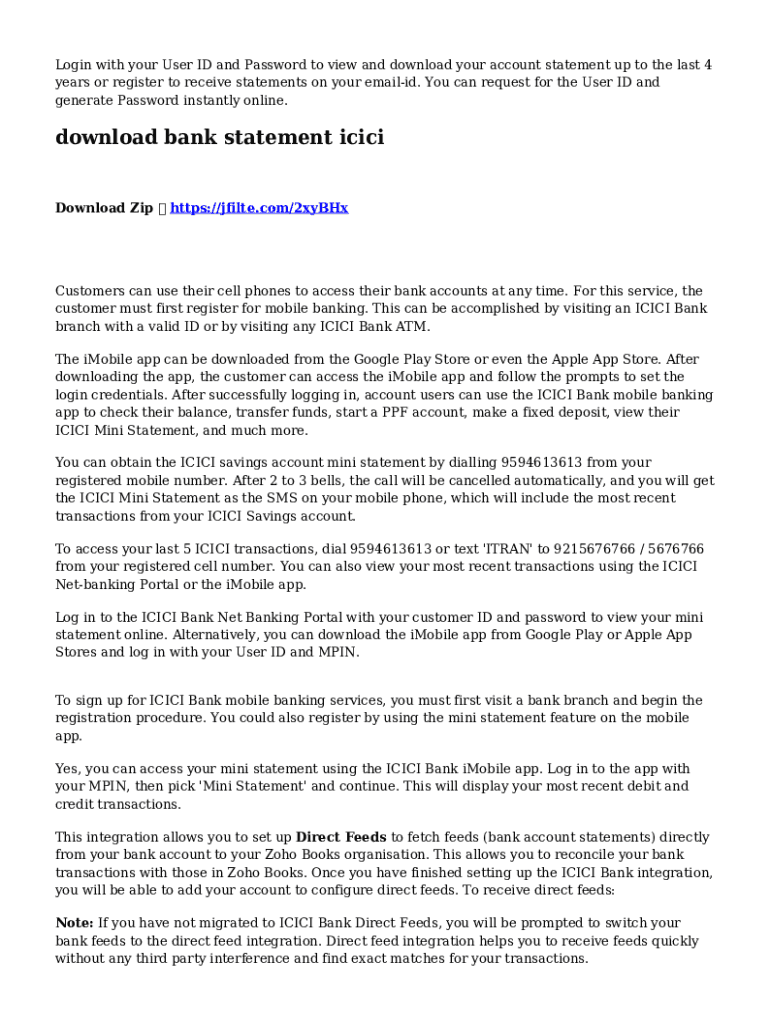Fillable Online Download Bank Statement Icici Fax Email Print - pdfFiller