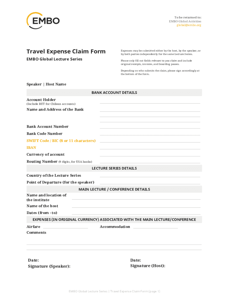 Fillable Online Global Investigator Lecture claim form Fax Email Print ...