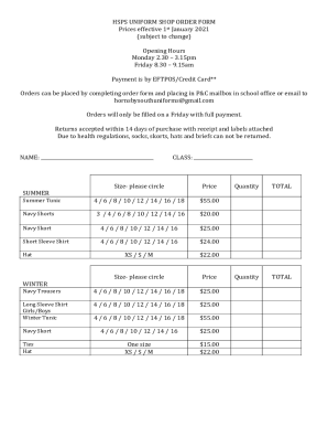 Fillable Online hsps uniform shop order form Fax Email Print - pdfFiller