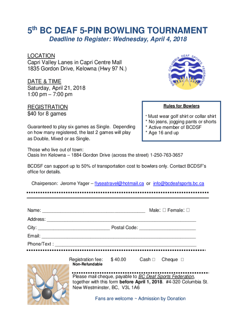 Fillable Online bcdeafsports bc Capri Bowling Lanes - All You Need to ...