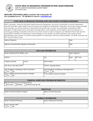 Fillable Online state health insurance program intake questionnaire ...