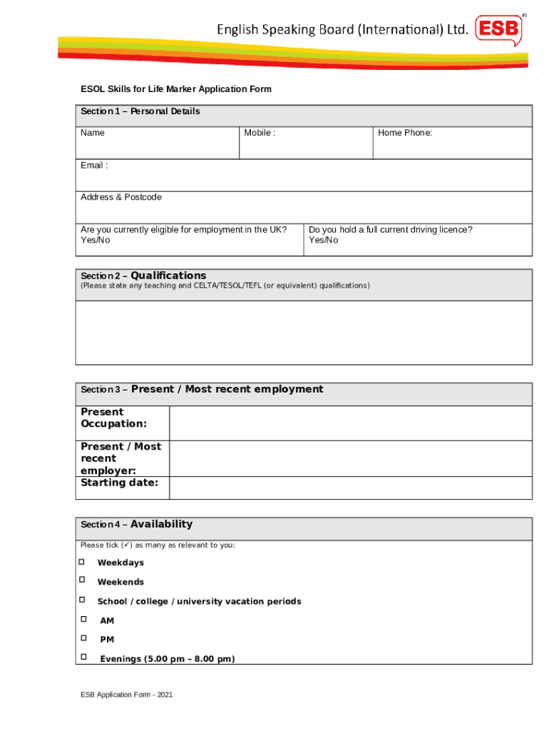 ESOL Skills for Life Marker Application - awarding org Doc Template ...