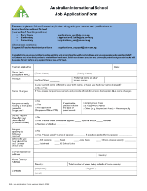 Fillable Online Australian International School Job Application FormPDF ...