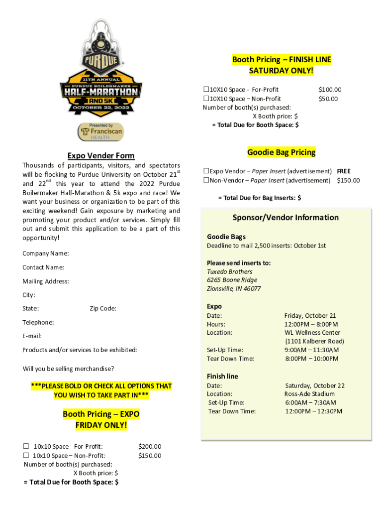 Fillable Online Expo Vender Form Booth Pricing Fax Email Print - pdfFiller