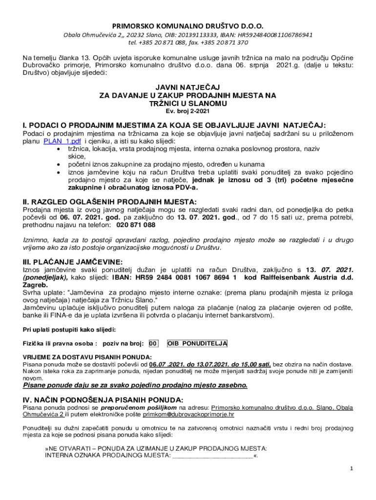 Fillable Online Opih uvjeta isporuke komunalne usluge javnih trnica na malo na podruju Opine Fax ...