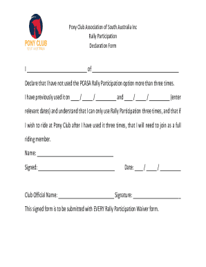 Fillable Online Rally Participation Declaration Form Fax Email Print ...