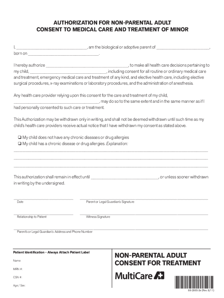 Fillable Online Authorization for non-parental adult consent to medical ...