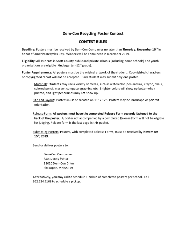 Fillable Online Poster-Contest-Rules-and-Release-Form- ... Fax Email ...